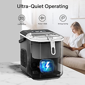 Crzoe Ice Makers Countertop, Ice Machine with Handle, 26Lbs in 24Hrs, 9 Cubes Ready in 6 Mins, Self-Cleaning Portable Ice Maker, 2 Sizes of Bullet Ice Cubes for Home and Office