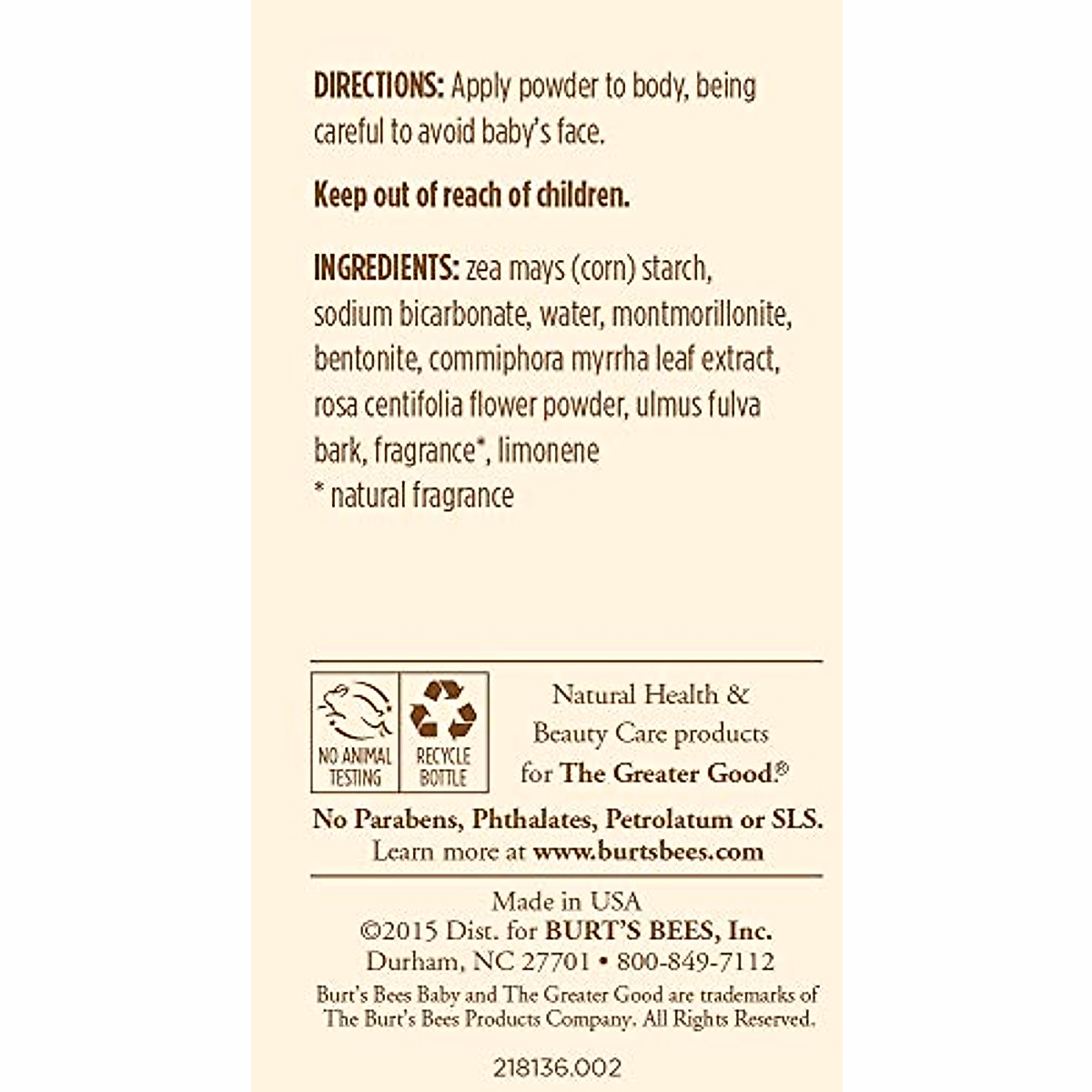 Burt's Bees Baby 100% Natural Dusting Talc-Free Baby Powder, 7.5 Oz