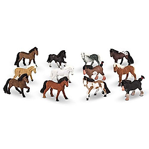 Melissa & Doug Pasture Pals - 12 Collectible Horses With Wooden Barn-Shaped Crate - Toy Horses, Horse Figures For Kids Ages 3+