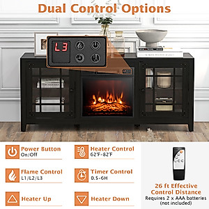 GOFLAME 58" Fireplace TV Stand for TVs up to 65 Inches, Wooden TV Console with 18” Electric Fireplace Insert, Fireplace TV Cabinet, Entertainment Center with Remote Control, Adjustable Shelves, Black