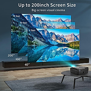 Movie Projector, Bluetooth Outdoor Projector Full HD 1080P 200" Display 9500 Lumen Brightness Compatible with TV Stick, Video Games, Phone, VGA, AV, TF, USB, HD