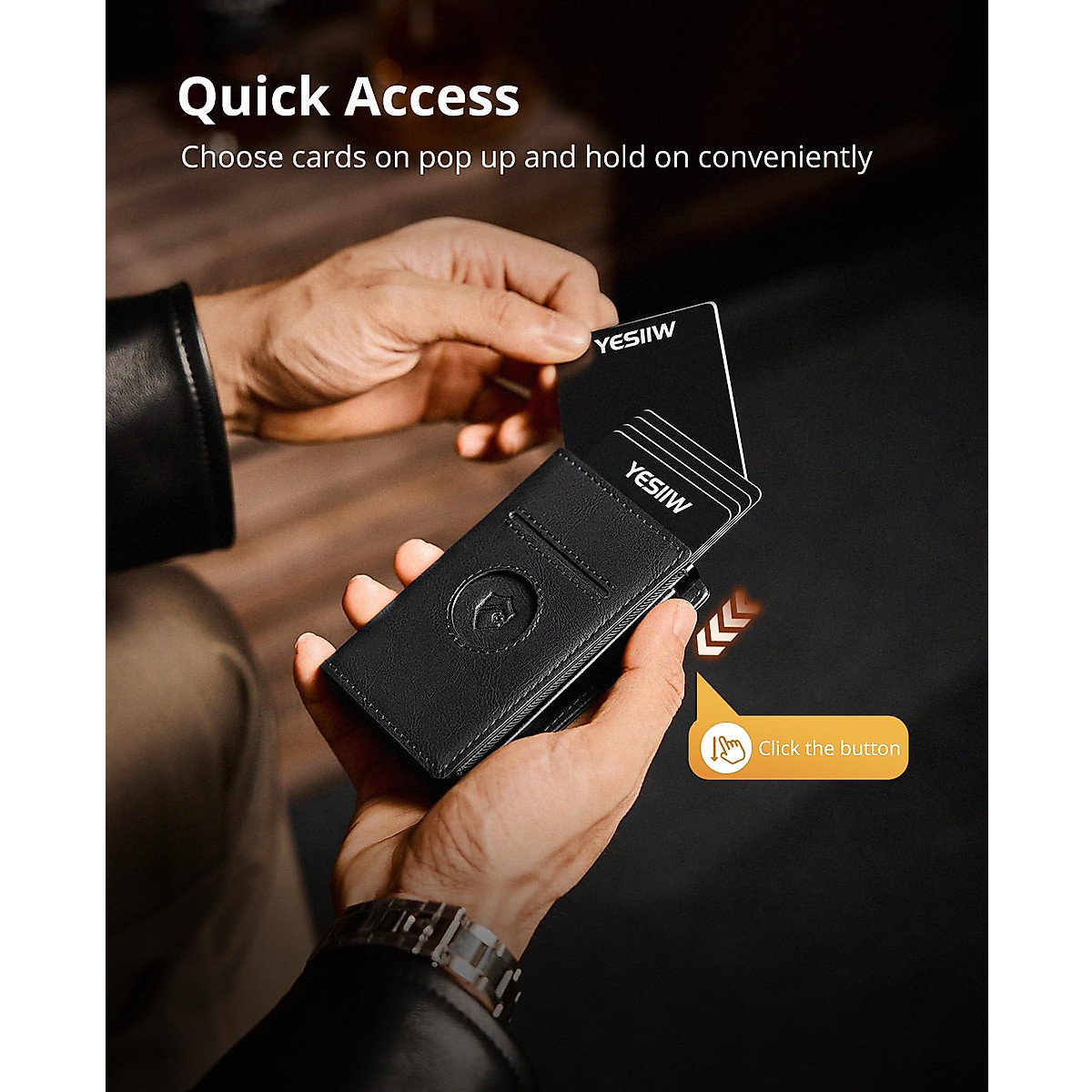 YESIIW Airtag Wallet for Men Compatible With Apple AirTag, RFID Blocking Leather Smart Wallet Air Tag Wallets, Pop Up Card Holder with Money Clip and ID Window Black