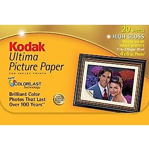 Kodak Ultima High Gloss 4x6" Photo Paper for inkjet printer 20 sheet package