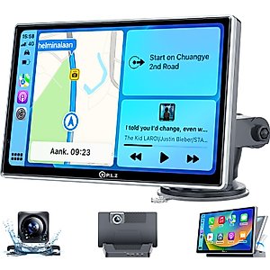 PLZ 6.8" Wireless Apple Carplay Stereo Screen, Portable Plug in Car Play Android Auto Touchscreen, Car Audio Receiver, 1080P Backup Camera, Bluetooth 5.3, FM Radio Transmitter, 2.5K Dash Camera