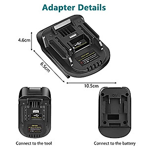 KUNLUN DM18M Battery Adapter for Makita 18V Tools Convert for Dewalt 20V Battery & Milwaukee M18 18V Battery to Makita 18V Battery BL1830 BL1840 BL1850 with USB Charging Port(Bare Adapter Only)
