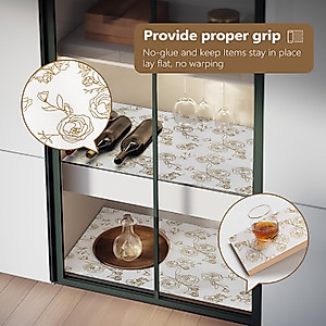 Shelf Cabinet Liner for Kitchen- Non Adhesive Drawer Liner Refrigerator Liner, Premium Waterproof Shelf Paper Protect Surface, Non Slip Easy to Clean Durable EVA Material, Gold Roses, 11.8 in x 10FT