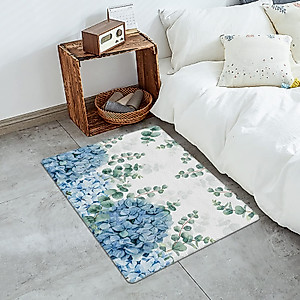 Eucalyptus Floral Antifatigue Kitchen Bath Door Mat Cushioned Runner Rug,Washable Welcome Floor Sink Mat,Green Blue Hydrangea Leaves Waterproof & Non-Slip Comfort Standing Doormat for Kitchen,18"x59"