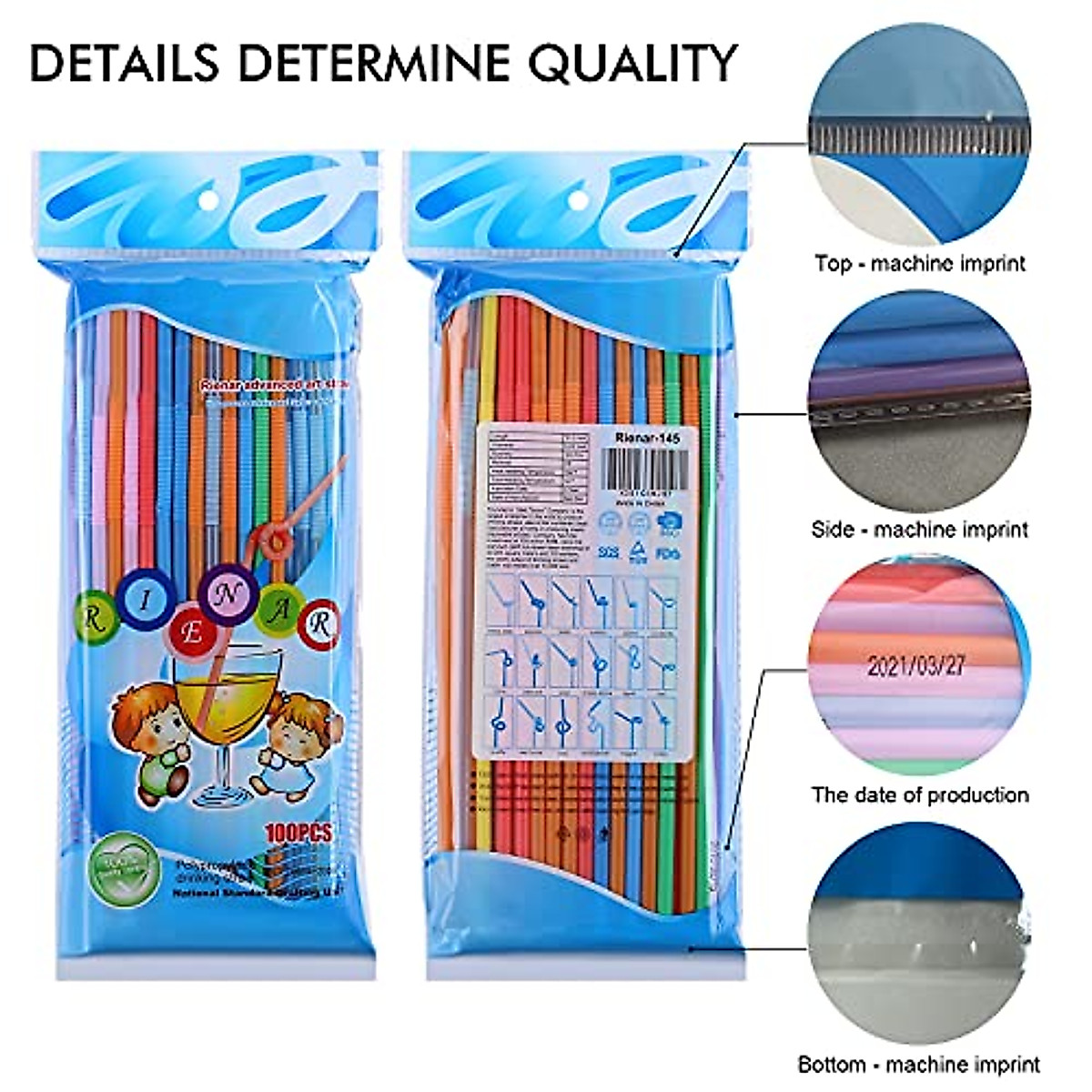 200 Pcs Disposable Drinking Straws, Colorful Long Flexible Bendy Straws (0.23'' diameter and 10.2" long)