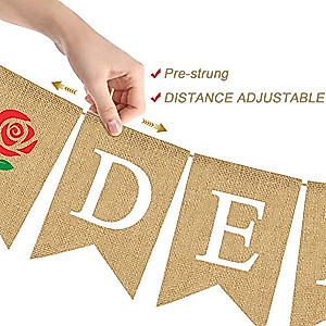 Pudodo Burlap Kentucky Derby Banner Horse Race Rose Party Fireplace Mantle Garland Decoration