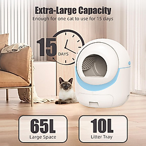 CATLK Self Cleaning Cat Litter Box, Automatic Cat Litter Box for Multi Cats with APP Control, Smart Cat Litter Box with Garbage Bags & Mat & Brush, Anti-Pinch/Odor Removal/Easy Clean, 1-Year Warranty