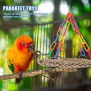 VILLCASE Bird Foraging Cage , Seagrass Woven Climbing Hammock Swing Mat with Colorful Chewing Rope Toys, Suit for Lovebirds, Finch, Parakeets, Conure, Cockatiel