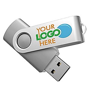 Custom USB Flash Drives Personalized 30+ Color Combos and Logo on 2-Sides - Assembled in USA - Grade A Memory - Silver Body/Silver Swivel - 2GB [Pack of 50]