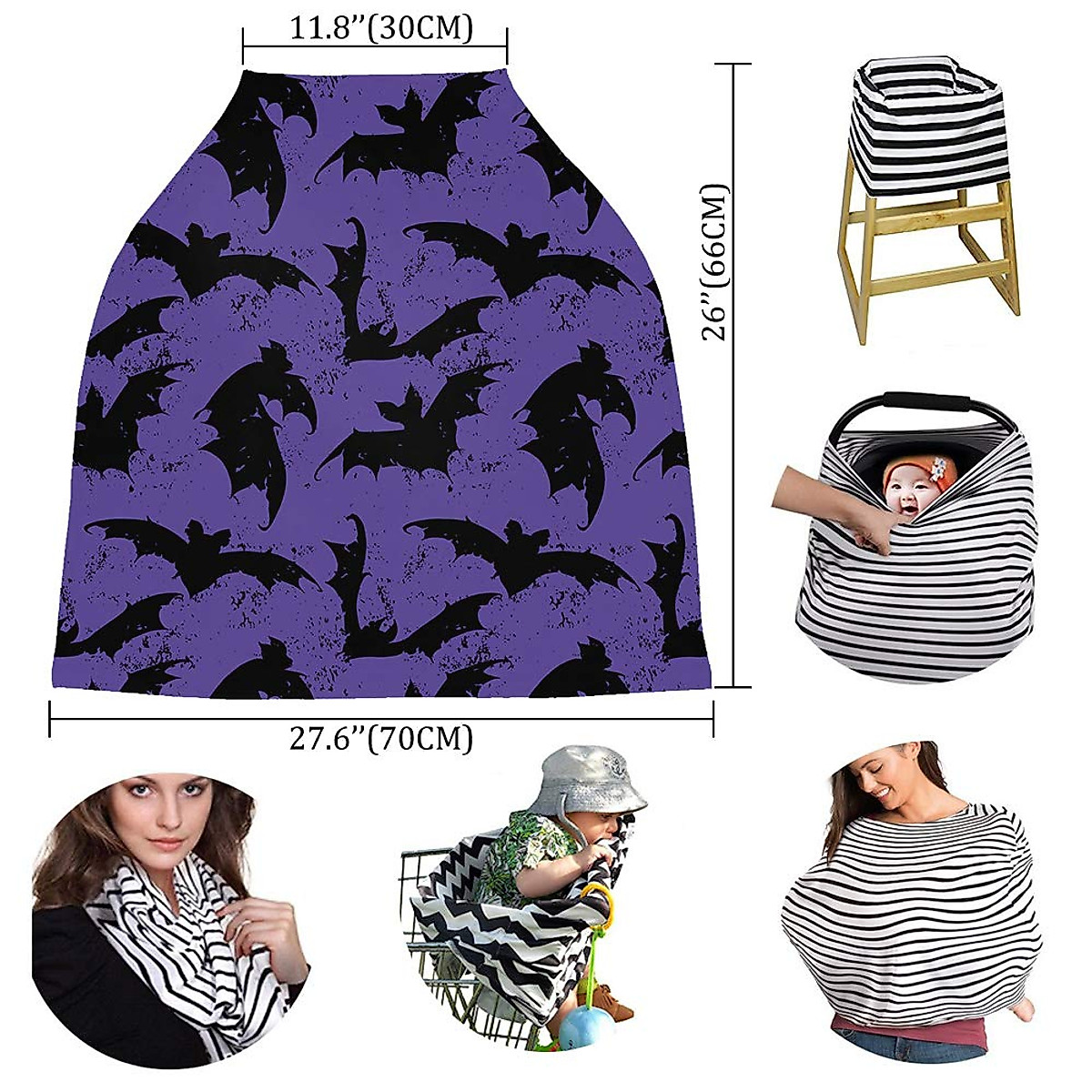 Halloween Ultra-Soft Baby Car Seat Cover for Spring Autumn Winter, Windproof Shopping Cart Covers, Breastfeeding Scarf High Chair Covers - Silhouette of Flying Bats