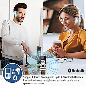 Panasonic Expandable Corded Phone System, Bluetooth Pairing for Wireless Headphones and Hearing Aids, Smart Call Block, Bilingual Talking Caller ID, 2 Handsets - KX-TGF892B (Black)