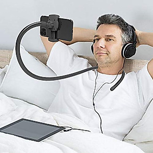 LYKAN Gooseneck Cell Phone Holder with Clamp,Lazy Bracket, Phone Holder for Bed, DIY Flexible Mount Stand with Multiple Function, Universal Mobile Phone Stand Can Remote Selfie (Black)