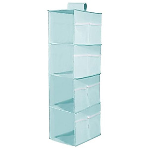 Leefasy Hanging Closet Organizer Wardrobe Storage Shelves for Sweaters Hat Clothes with Side Storage Bag Easily Attach to Closet Rods , Blue