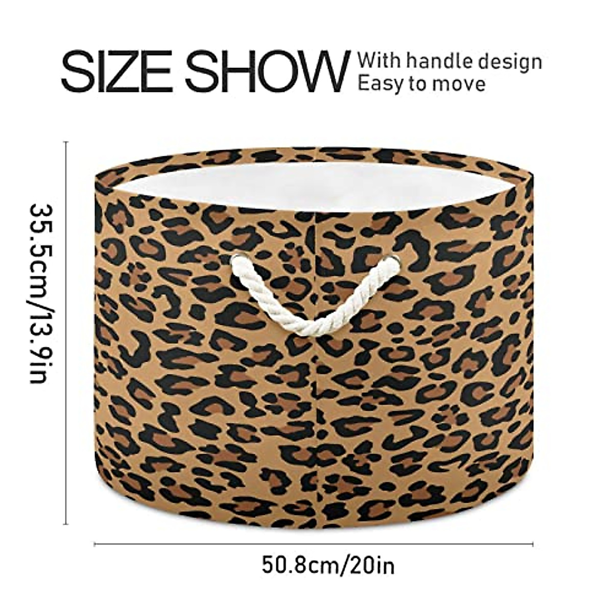 Kigai Leopard Animal Print Cotton Rope Basket Large Collapsible Baby Laundry Basket Blanket Basket Kid's Toy Storage Basket Organizer for Nursery Bedroom Home Decor