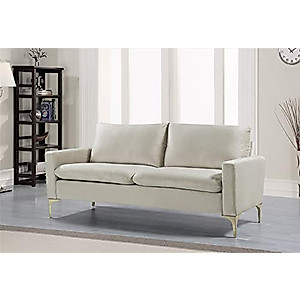 US Pride Furniture Contemporary Velvet Upholstered Loveseat with Stainless Steel Base in Rich Gold