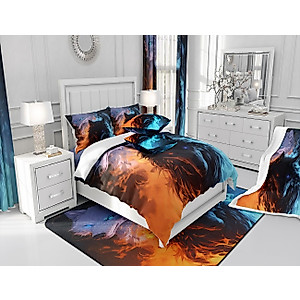 Fire Wolf Duvet Cover Full Size,Ice and Flame Wolf Bedding Set 3Pcs,Kids Boys Teens Adults Home Decor,Wild Animal Hunting Theme Comforter Cover,3D Cool Wildlife Quilt Cover,2 Pillowcases(No Comforter