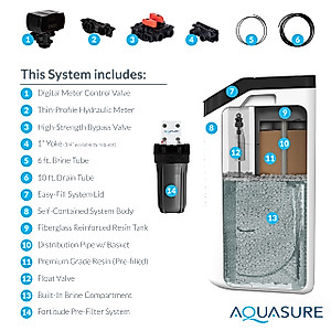 Aquasure Harmony Lite All-in-One Water Softener w/Triple Purpose Pre-Filter, 34,000 Grain, Low Maintenance, Water Saving Technology, 5-Year Warranty, US-Based Tech Support