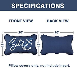 Likiyol Outdoor Pillow Covers 12x20 Inch, Outdoor Waterproof Navy Blue Lumbar Throw Pillows for Patio Porch Furniture Couch Sofa Set of 2, Sit & Stay Decorative Cushion Cover for Summer, Blue