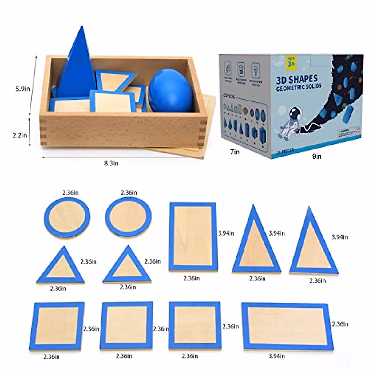 ZZKOKO Large 3D Shapes Geometric Solids Wooden Montessori Toys Math Games Toys Blocks - Math Manipulatives Geometry Set Geo Blocks for Kids Preschool Learning Toys| Elementary Homeschool Supplies