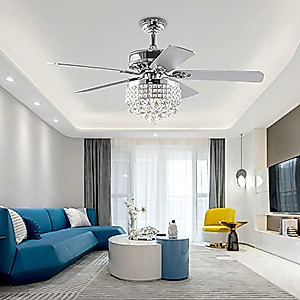 Tropwellhouse LuxureFan 52" Crystal LED Chrome Ceiling Fan Light Fixture Gorgeous Crystal 5 Reverse Wood Blades Modern Chandelier with Remote Control Decoration Home/Living Room