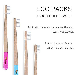 GoWoo 100% Natural Bamboo Toothbrush Soft - Organic Eco Friendly Toothbrushes with Soft Nylon Bristles, BPA-Free, Biodegradable, Dental Care Set for Men and Women, Pack of 4 (Soft)