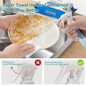 Ceuku Paper Towel Holder Countertop with Spray Bottle Paper Towel Stand with Weighted Base for Kitchen Bathroom, One-Handed Tear Stainless Steel Paper Towel Holder
