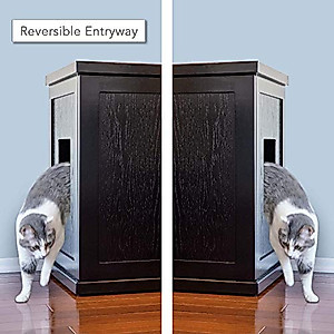 THE REFINED FELINE Cat Litter Box Enclosure Cabinet, Farmhouse, Black Espresso, Adjustable Levelers, XLarge, Hidden Litter Cat Furniture with Drawer