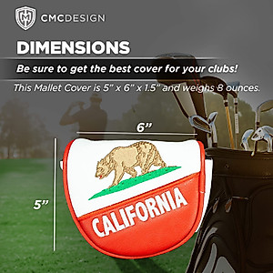 CMC Design Golf Mallet Head Cover - Custom California Bear Embroidered Golf Driver - Premium Faux Leather, Beautiful Design Elements & Soft Protective Lining – Great Fit for Any Mallet & Golfer