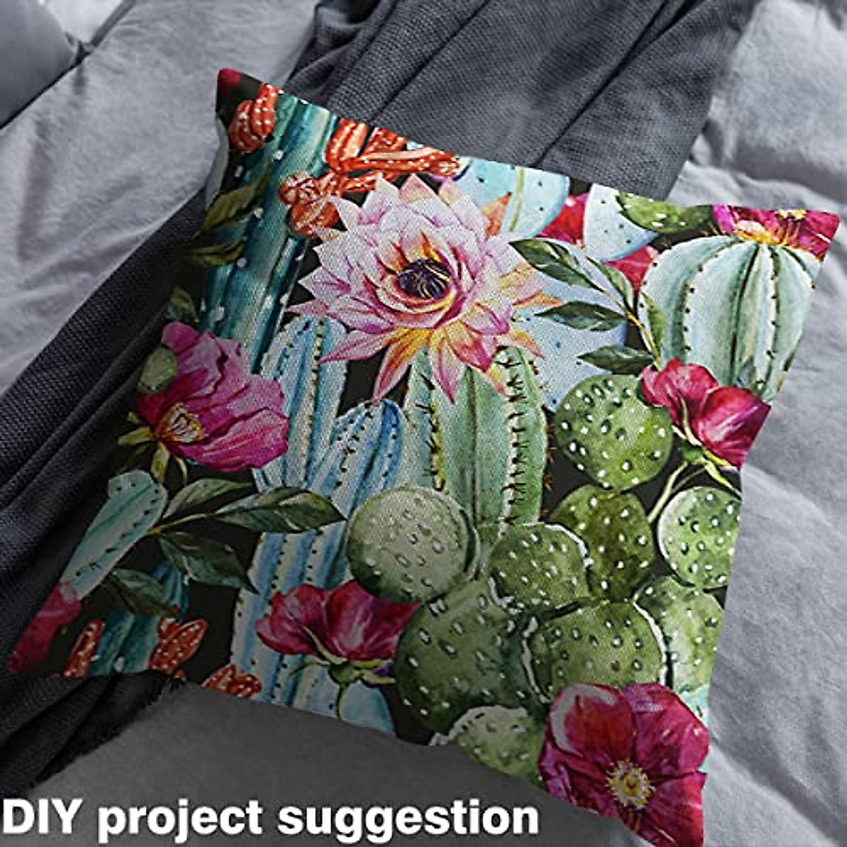 Cactus Fabric by The Yard, Floral Upholstery Fabric, Tropical Hawaiian Plant Decorative Fabric, Retro Desert Nature Botanical Indoor Outdoor Fabric, DIY Art Waterproof Fabric, Green Red, 1 Yard