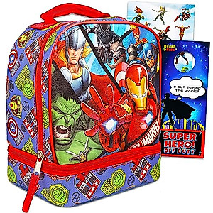 Marvel Avengers Lunch Box Set For Boys and Girls - Marvel School Supplies Bundle with 2-Compartment Avengers School Lunch Bag Plus Stickers and More (Superhero Lunch Bag)