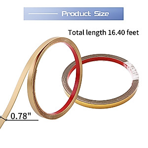 Qiveno Gold Molding Trim Peel and Stick(Mirror-Like Finish), 201 Stainless Steel Self Adhesive Wall Trim Molding, Wall Ceiling Floor Cabinet Tile Edge Moulding, 16.4 ft x 0.8 in