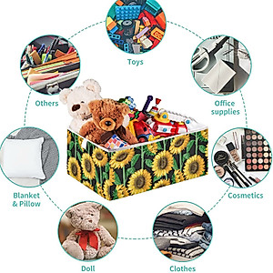 visesunny Closet Baskets Sunflower Storage Bins Fabric Baskets for Organizing Shelves Foldable Storage Cube Bins for Clothes, Toys, Baby Toiletry, Office Supply