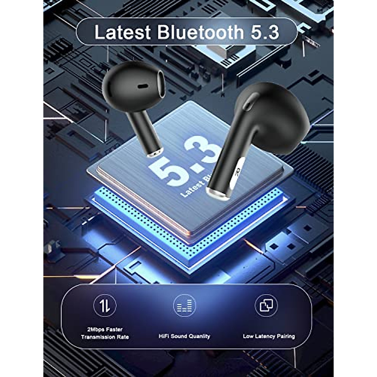 Myinnov Wireless Earbuds, Bluetooth 5.3 Ear Buds Touch Control with in-Ear Built-in Microphone Deed Bass Headphones,Premium Stereo Earphones IPX6 Waterproof Headset for Sport (Black)