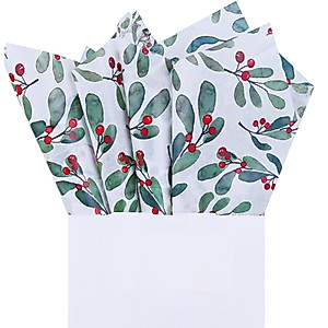 100 Sheets 20 * 14 Inches Christmas Tissue Paper for Gift Bags, Holly Berry Printed Tissue Paper for Gift Wrapping, Xmas Decorative Tissue for Birthday Wedding Winter Holidays DIY Craft