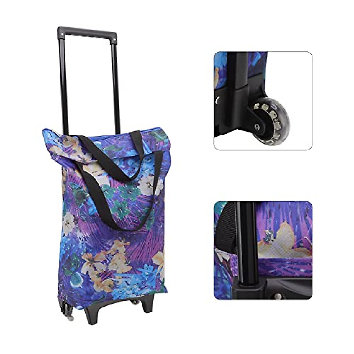 Folding Shopping Cart, Large Capacity Reusable Waterproof Grocery Cart with Removable Bag, Washable Durable Collapsible Shopping Bag with Wheels, 600D Strong Heavy Duty Utility Cart for Travel Camping