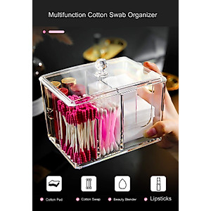 MOOCHI Q-Tips Cotton Swab Holder Makeup Pads Sponge Lipstick Container with Lid Acrylic 2 Trays Bathroom Bedroom Organizer