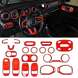 CheroCar 21PCS Full Set Interior Decoration Trim Kit for 2018-2021 Jeep Wrangler JL JLU & Gladiator JT Steering Wheel, Air Conditioning Vent, Reading Light, Speaker (Red)