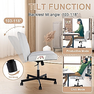 Simple Deluxe Extra Wide Criss Cross Office Chair Computer Chair with Wheels, Armless Air Cushion Small Desk Chair, Adjustable Height 360° Rolling Swivel Computer Chair, Grey