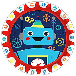 Cartoon Robot Birthday Party Tableware Set Serves 24 - Disposable 7 inch Paper Plates, 9 inch Paper Plates, Napkins, Forks, Robot Theme Wedding Baby Shower Party Supplies for 24 Guests