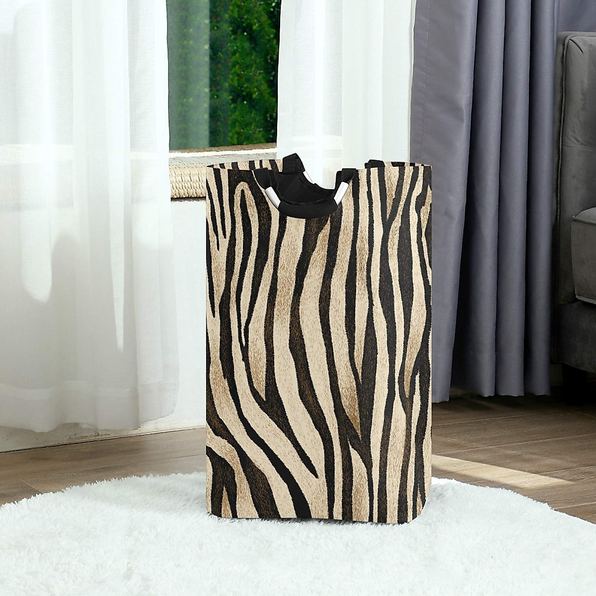ALAZA Large Laundry Basket Vintage Zebra Print Animal Laundry Bag Hamper Collapsible Oxford Cloth Stylish Home Storage Bin with Handles, 22.7 Inch