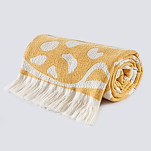 Downhome Cozy Soft Lightweight Throw Blanket for Couch, Cotton Chenille Blend Decorative Woven Knit Boho Throw Blanket,Yellow Leopard Pattern with Tassels