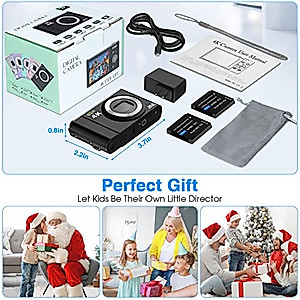 Digital Camera, Nsoela 4K FHD 48MP Kids Camera with 32 GB Card, Compact Point and Shoot Camera, 2.8" LCD Screen,16X Digital Zoom, Portable Mini Kids Camera for Teens,Students,Children (Black)