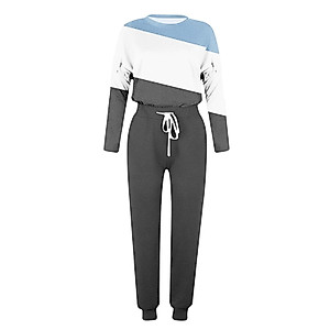 JMMSlmax Lounge Sets for Women 2 Piece Long Pants Outfit Lightweight Long Sleeve Crewneck Pullover Tops Long Pants Tracksuit