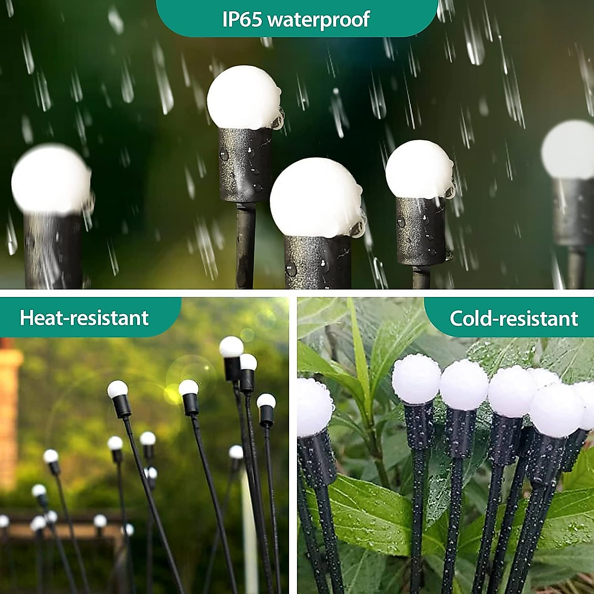 BOSSERN 4 Pack Firefly Garden Lights: Solar Outdoor Waterproof, 32 LED Vibrant Firefly Starburst Lights, Swaying by Wind, Garden Decoration (Warm White)