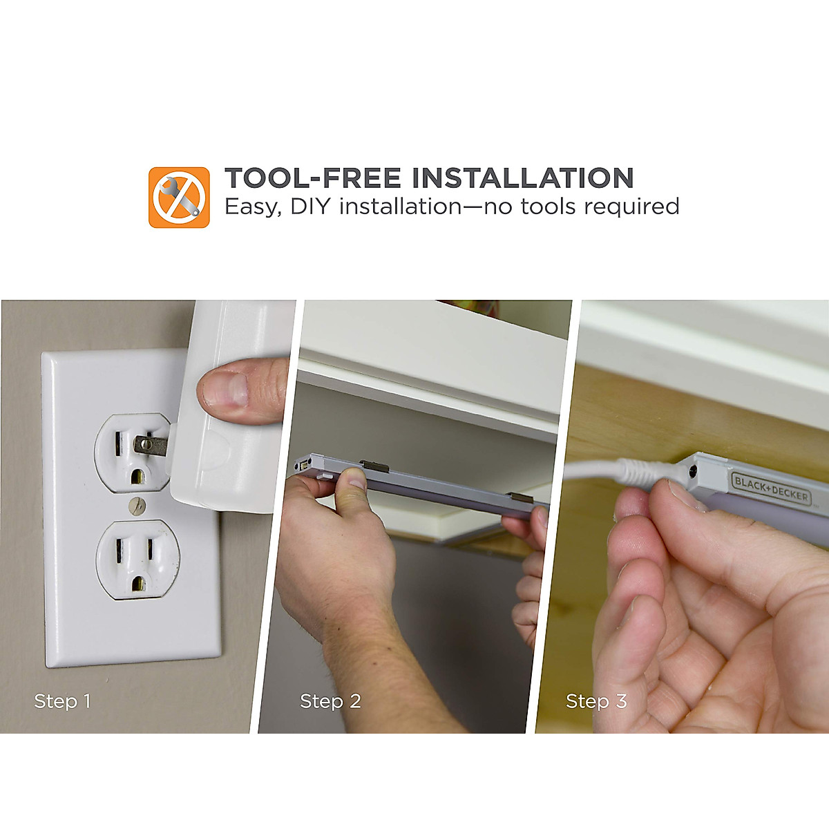 BLACK+DECKER LED Under Cabinet Lighting Kit, 3-Bars, 9 Inches Each, DIY Tool-Free Installation, Warm White, 2700K, 1080 Lumens, 15 Watts, Home Accent (LEDUC9-3WK)