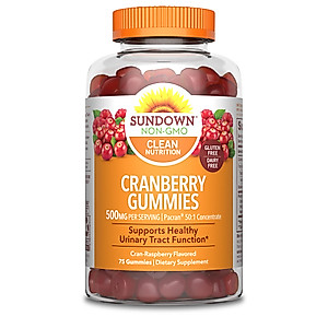 Sundown Cranberry Gummies , Dietary Supplement, Supports Urinary Tract Health, 500mg, Cran-Raspberry Flavored, 75 Count