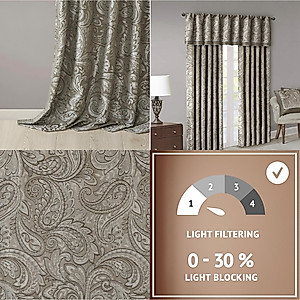 Madison Park Aubrey Faux Silk Paisley Jacquard, Rod Pocket Curtain for Living Room, Kitchen, Bedroom and Dorm, 50 in x 84 in, Taupe/Blue